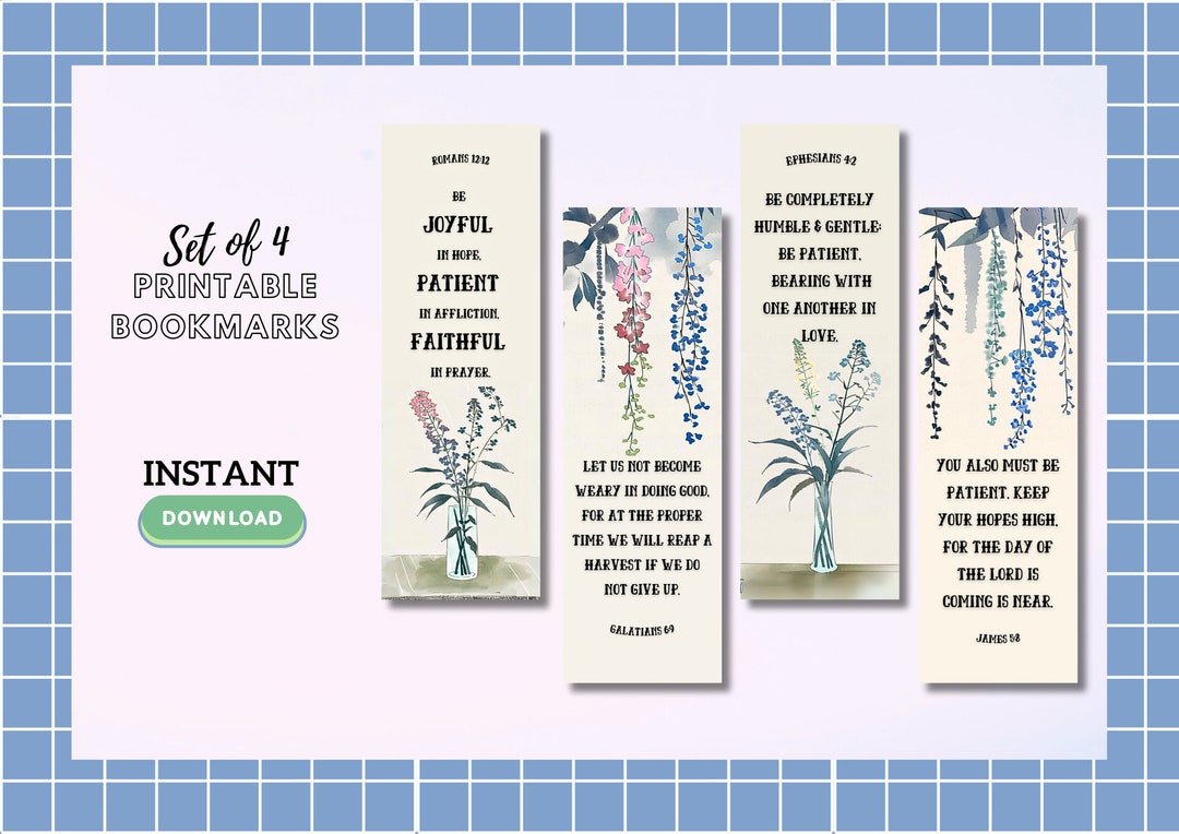 Christian Bookmarks [PRINTABLE] - Set of 4 , Theme Patience Scripture ...