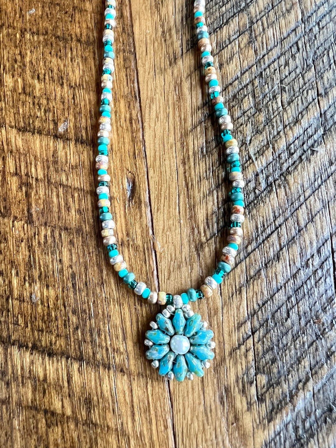 Daisy Seed Bead Choker: Handmade Czech Picasso Flower Necklace - Etsy