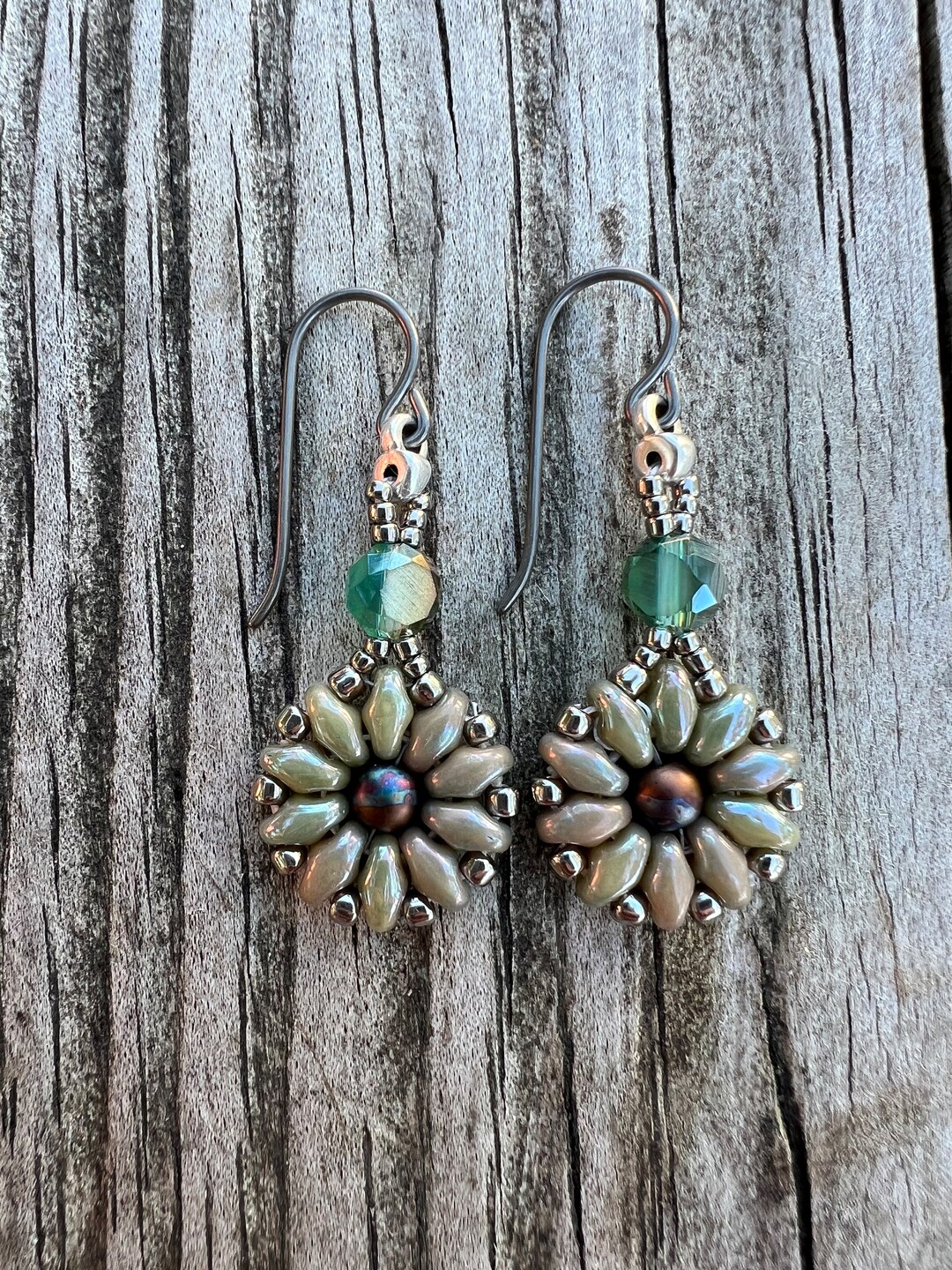 Handmade Daisy Earrings: Aqua Picasso Czech Glass Beads, Hypoallergenic ...