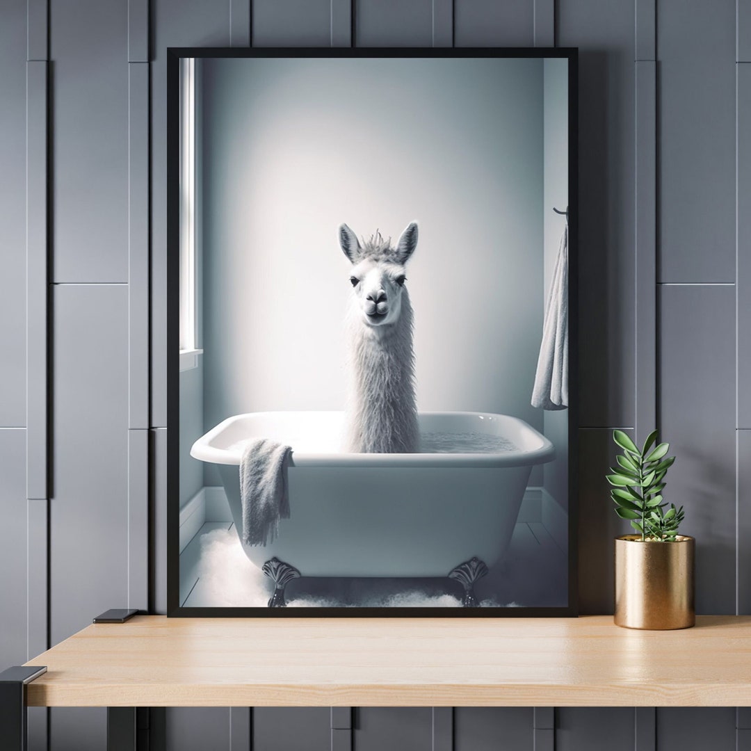 Llama Bathtub Bathroom - Digital Print - Digital Art Print - Llama Art ...