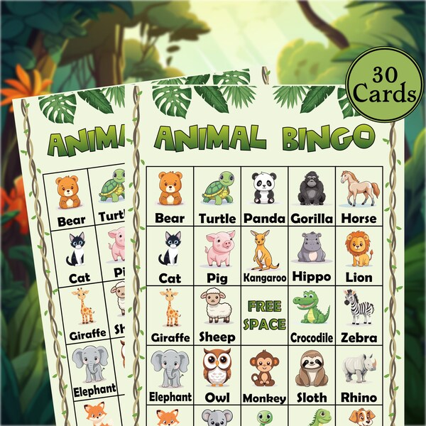Jungle Bingo Cards - Etsy