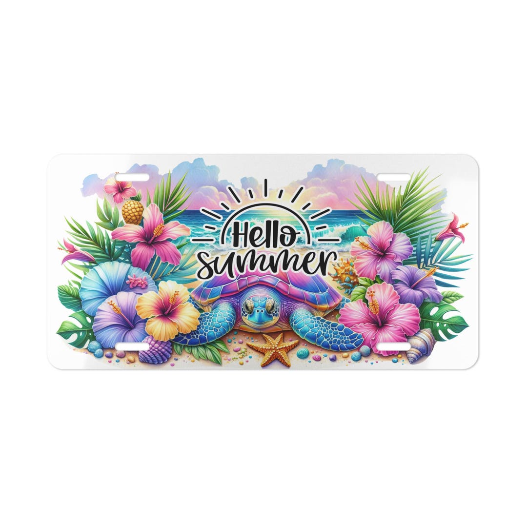 Hello Summer Vanity Plate | Beach-themed License Plate Decor | Car ...