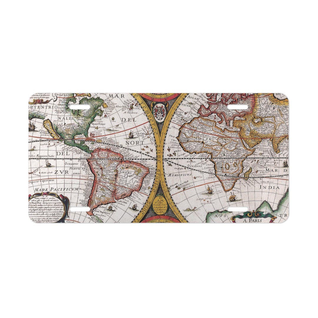 Car Accessory Vanity Plate - Old World Map Design, Unique Auto Tag ...