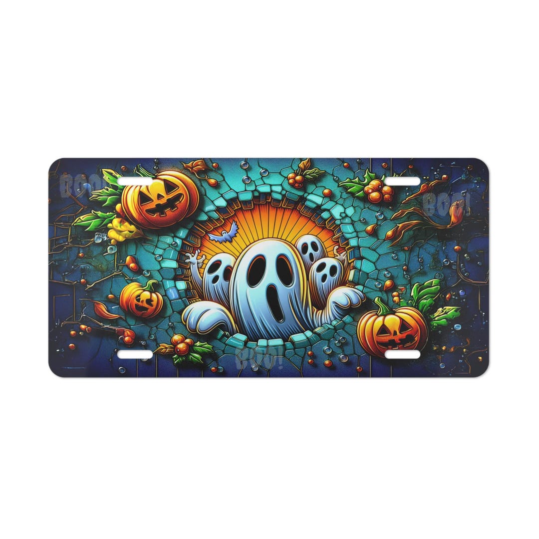 Halloween Themed Vanity Plate, Ghosts and Pumpkins Car Decor ...