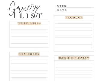 Turquoise Printable Weekly Grocery List, Full Page Clean and Simple ...