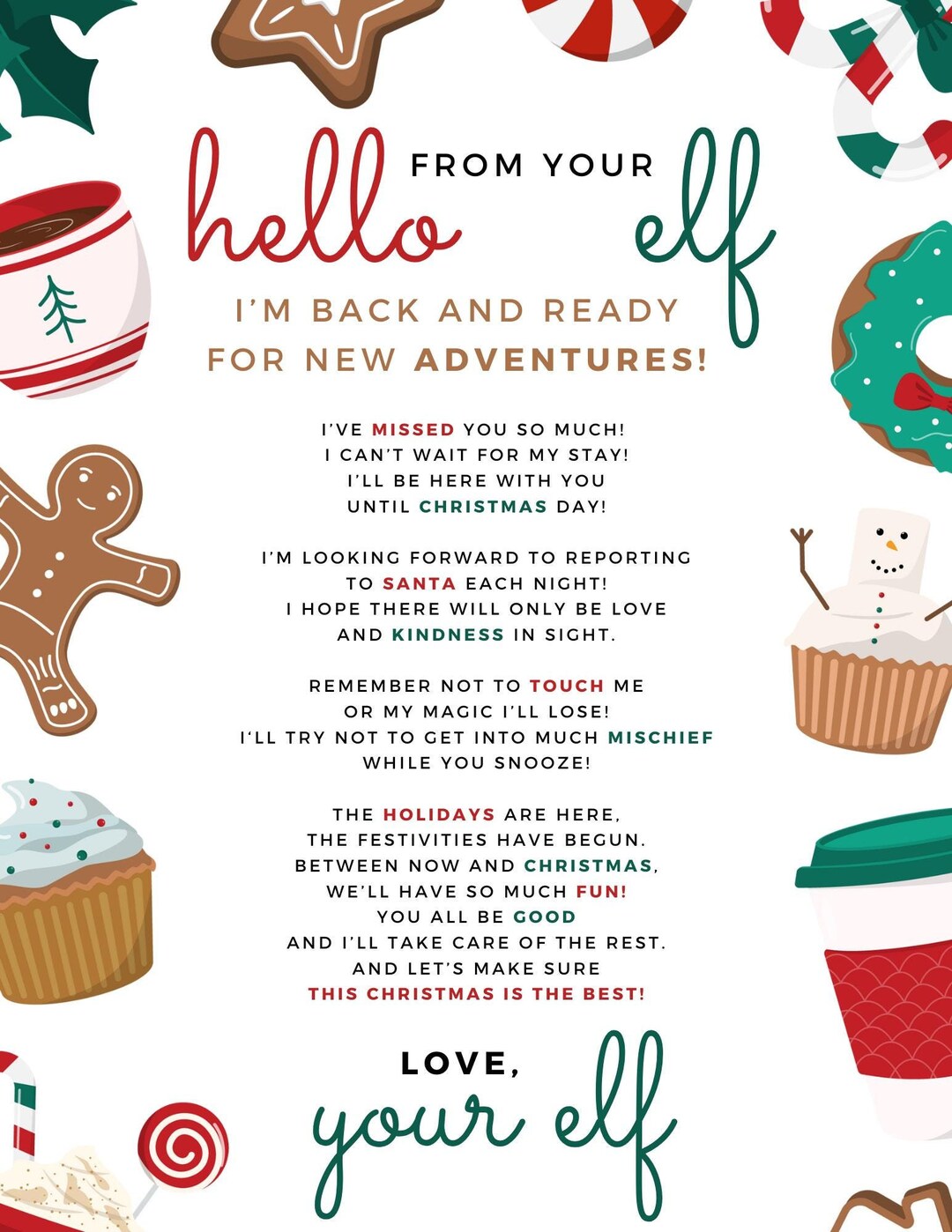 Elf Welcome Back Letter Digital Download - Etsy