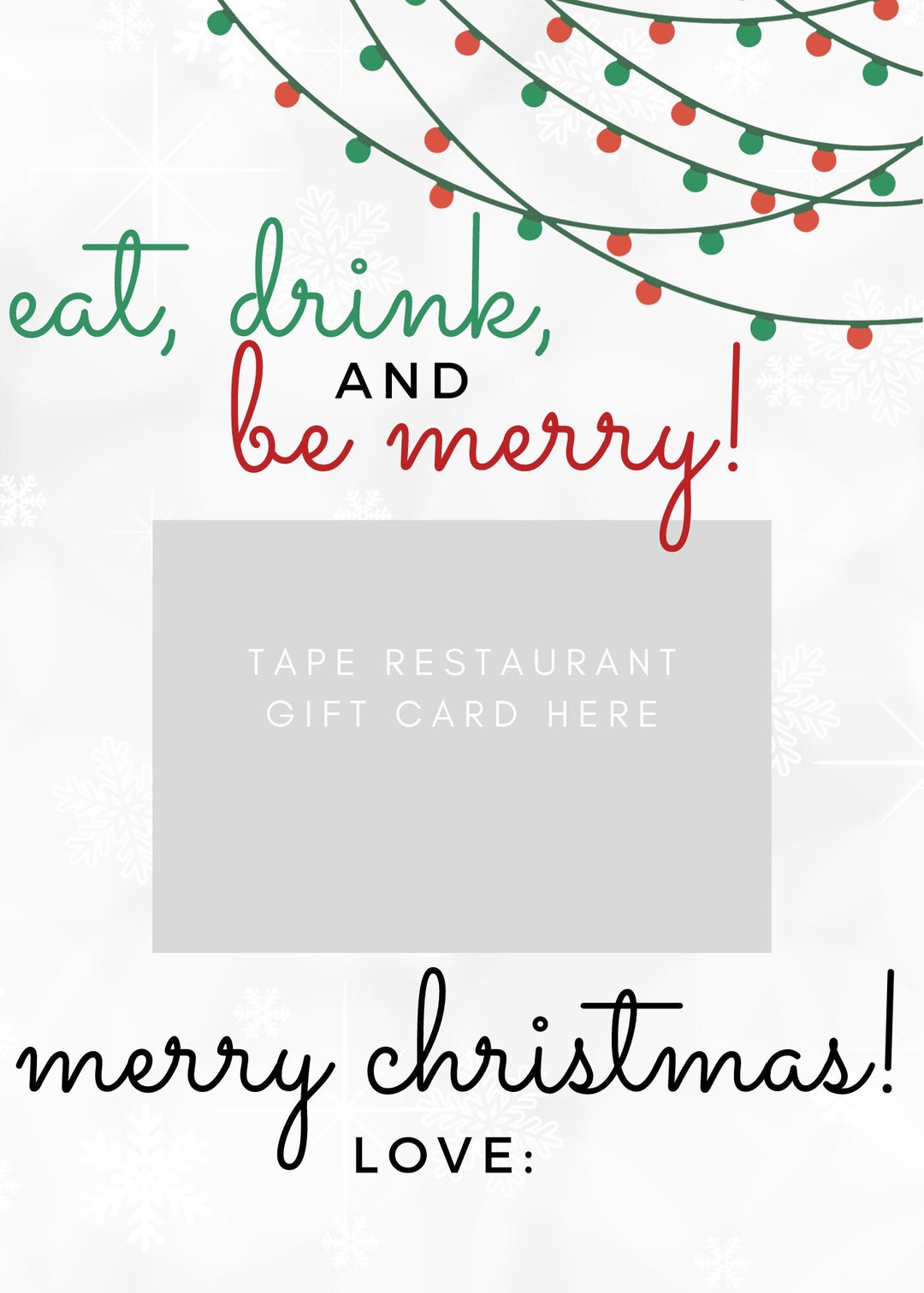 Digital Download Restaurant Gift Card Holder Christmas - Etsy