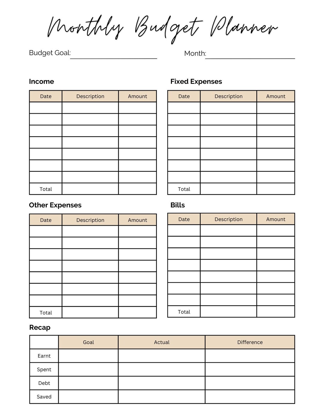 Monthly Budget Digital Download - Etsy