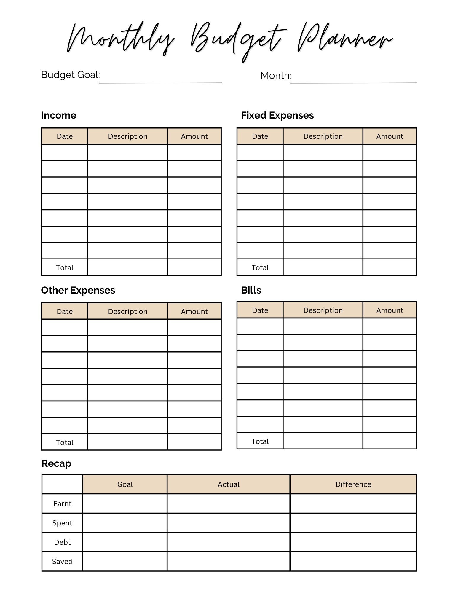 Monthly Budget Digital Download - Etsy