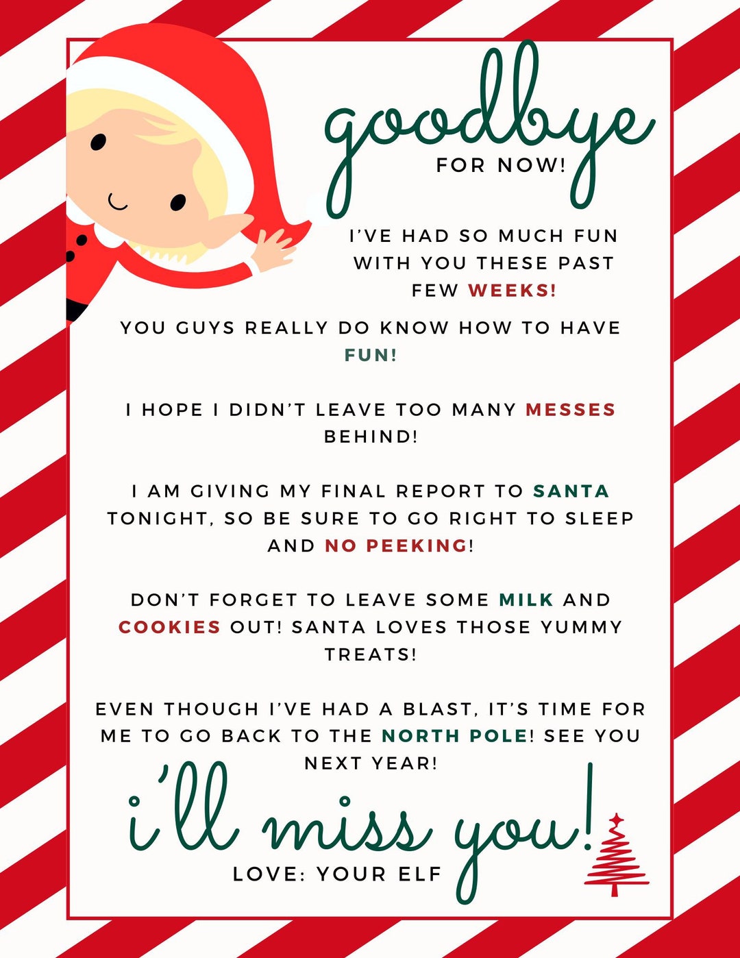 Goodbye Elf Letter Digital Download - Etsy