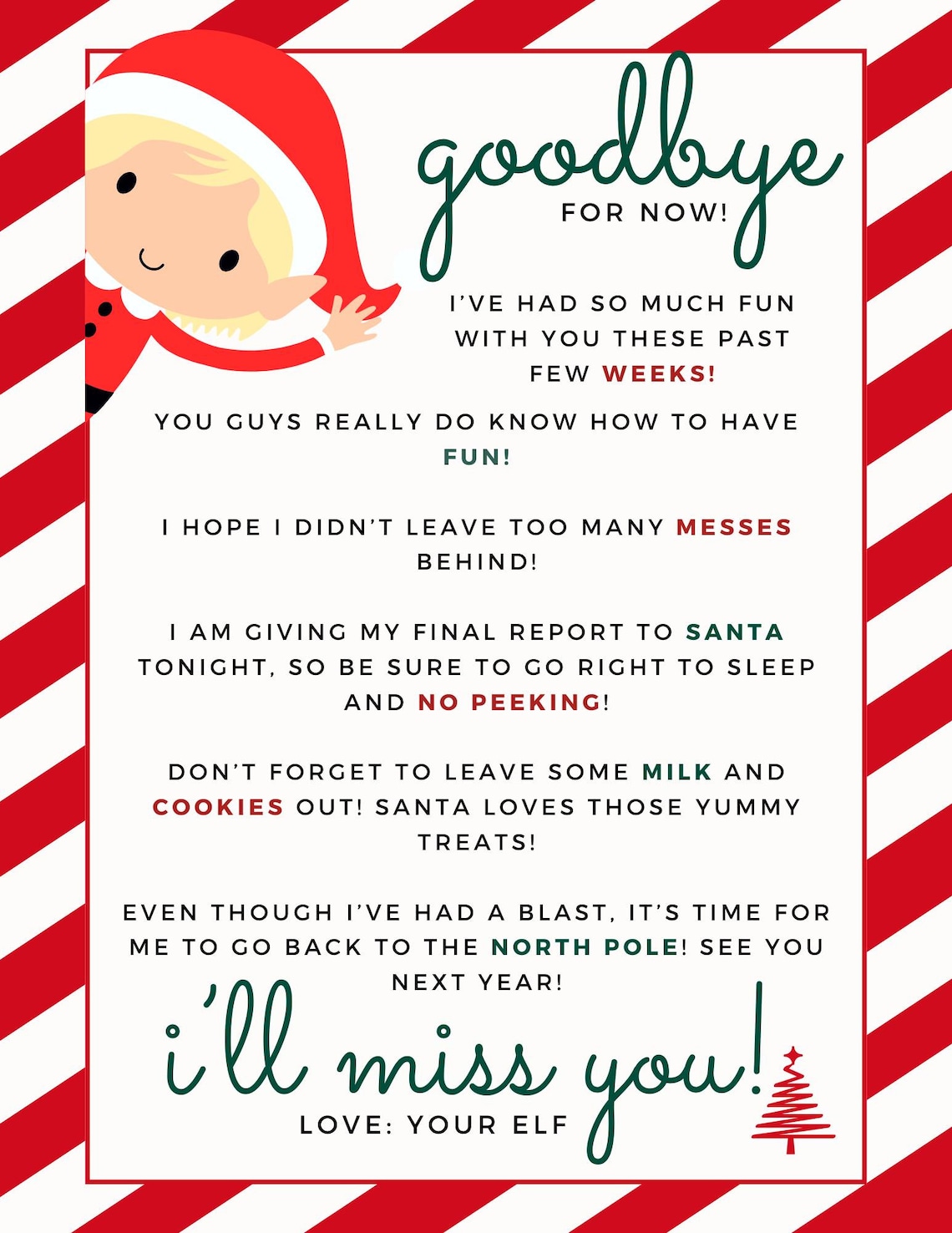 Goodbye Elf Letter Digital Download - Etsy