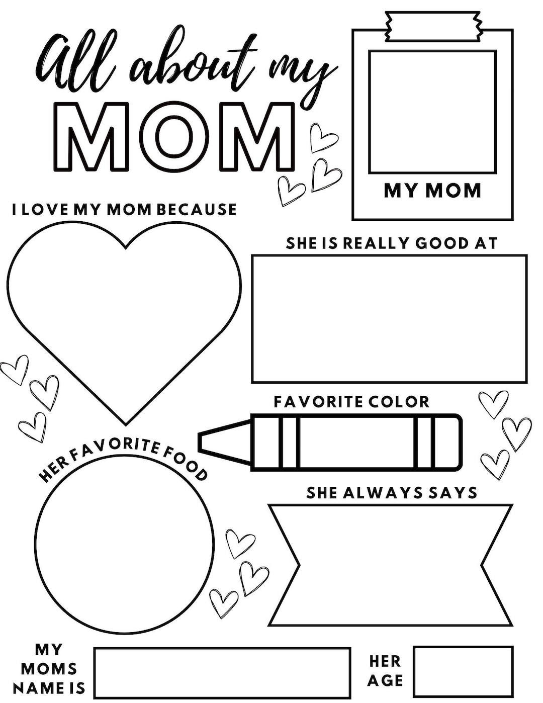 Mothers Day All About My Mom Coloring Page Digital Download Etsy