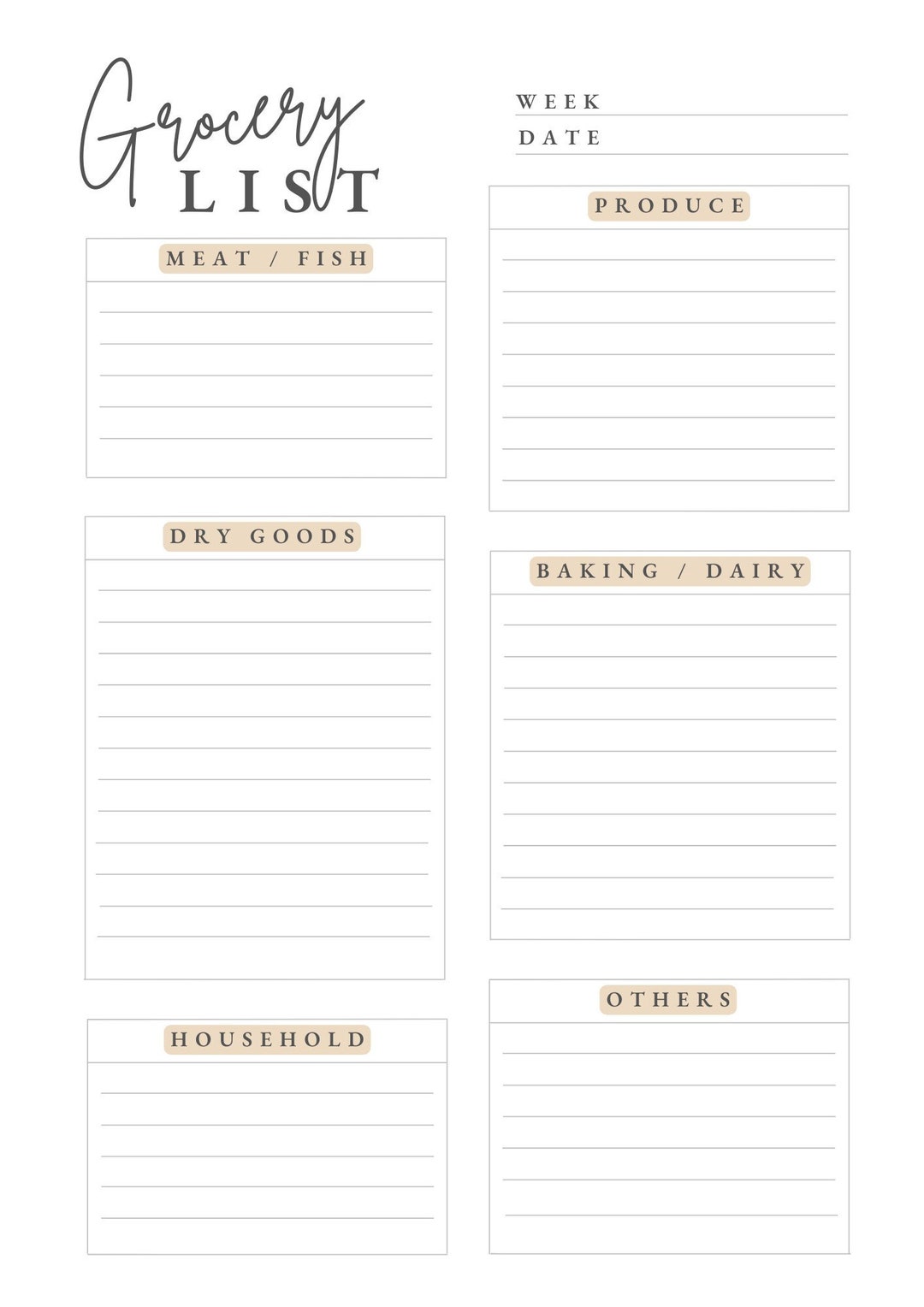 Weekly Grocery Shopping List Digital Download - Etsy