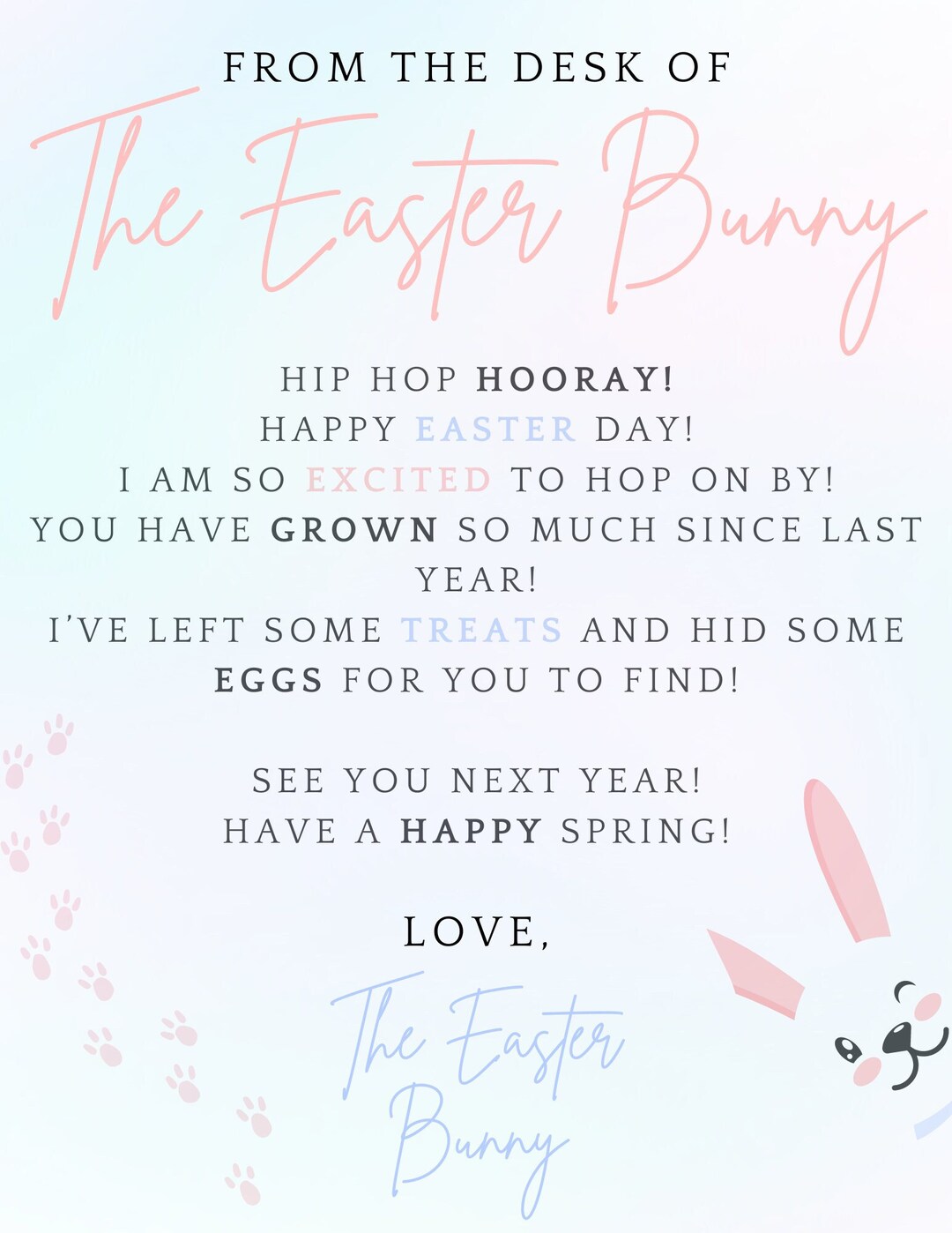 Easter Bunny Letter Digital Download - Etsy