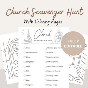 Church Scavenger Hunt for Kids With Coloring Pages | Editable and ...