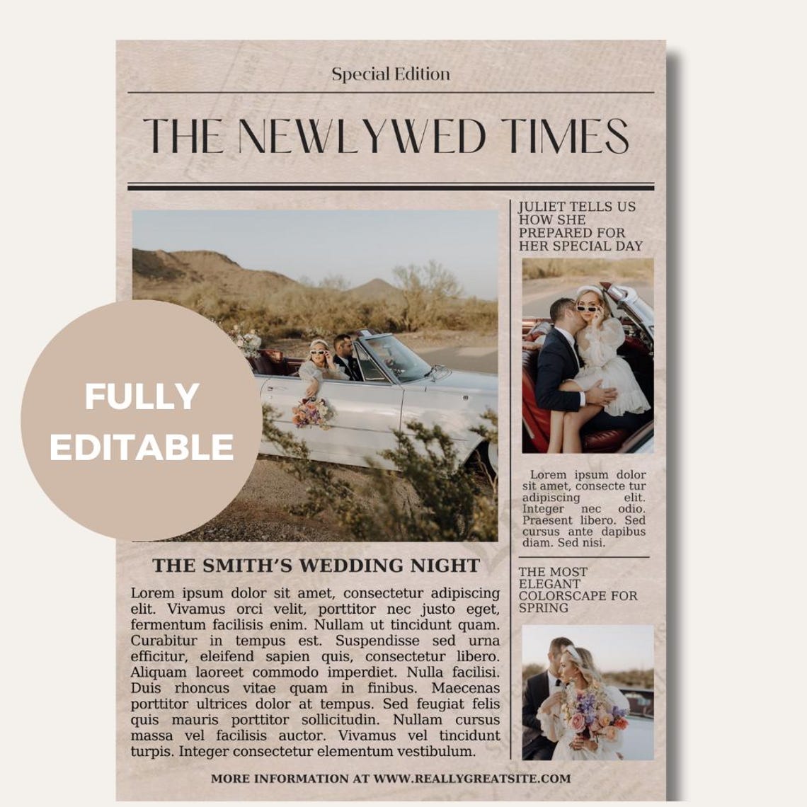 Wedding Newspaper Template | Vintage Announcement or Thank You Cards - Etsy