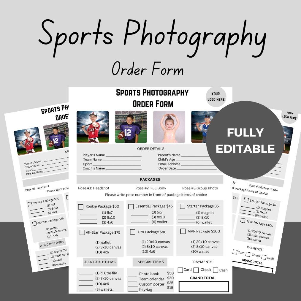 Sports Photography Order Form | Custom Template Digital - Etsy