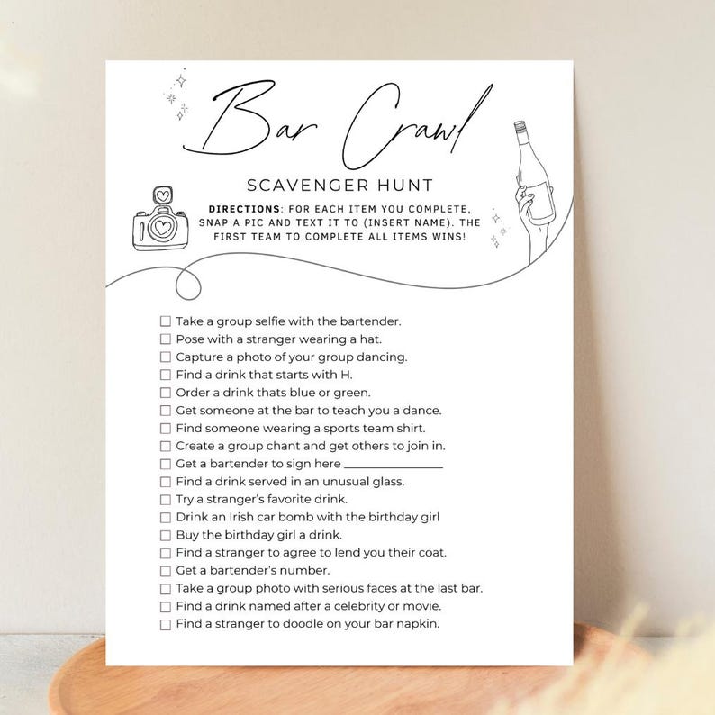 Bar Scavenger Hunt | 21st Birthday Pub Crawl Games for Adult Groups - Etsy