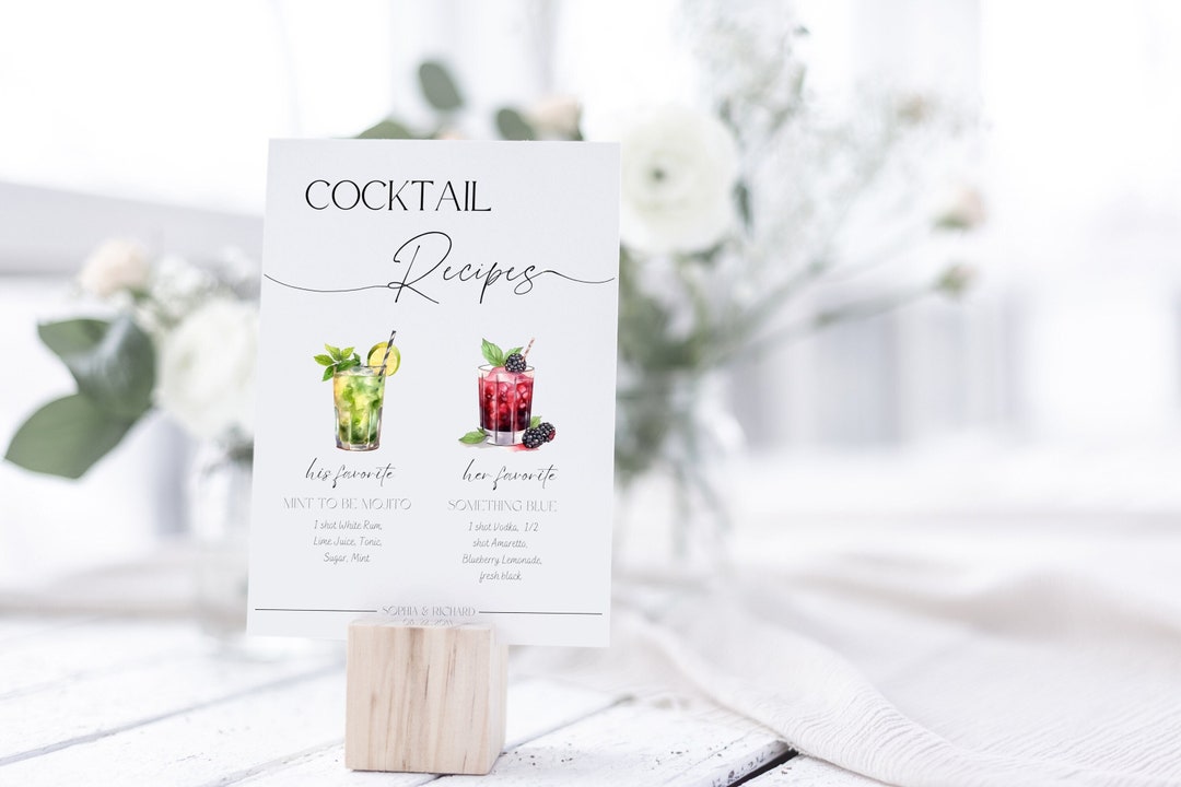 Custom Bar Sign Wedding Cocktail Recipe Template With Over 90 ...