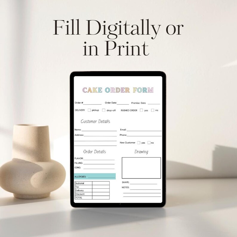 Cake Order Form | Bakery Invoice for Home Bakers - Etsy