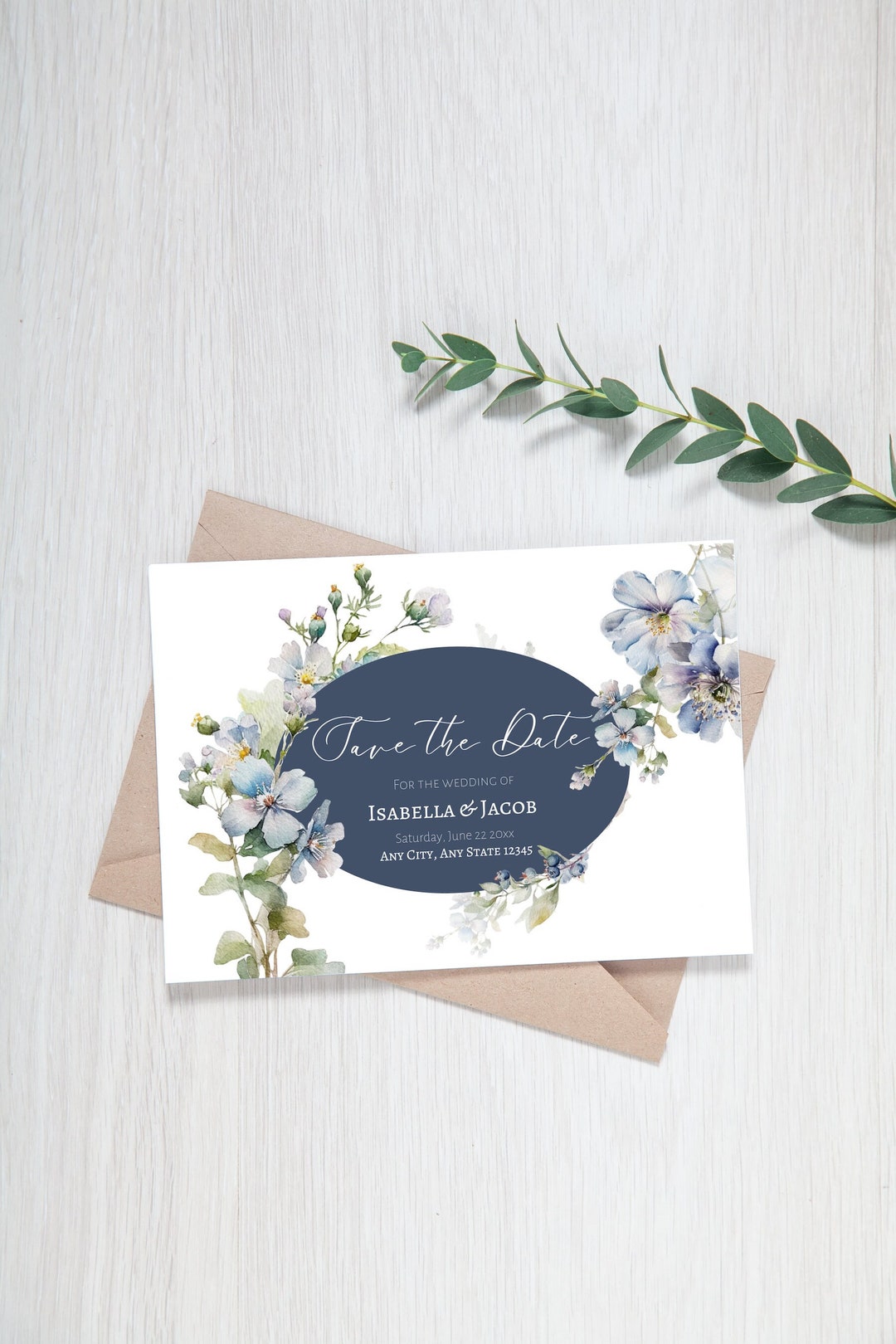 Save the Date Card Customizable Template Blueberry Bush and White ...