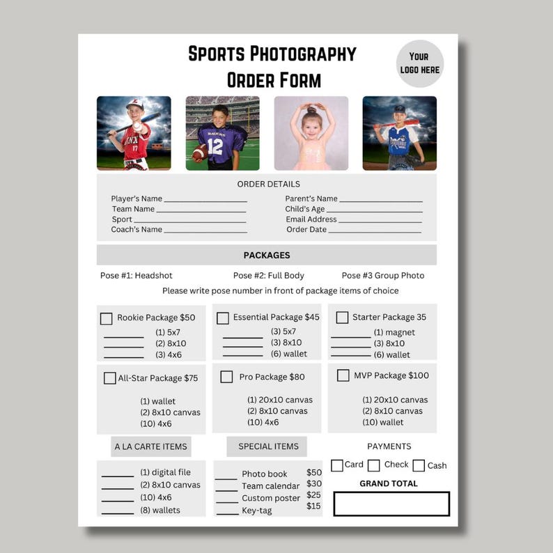 Sports Photography Order Form | Custom Template Digital - Etsy