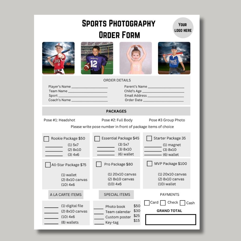 Sports Photography Order Form | Custom Template Digital - Etsy
