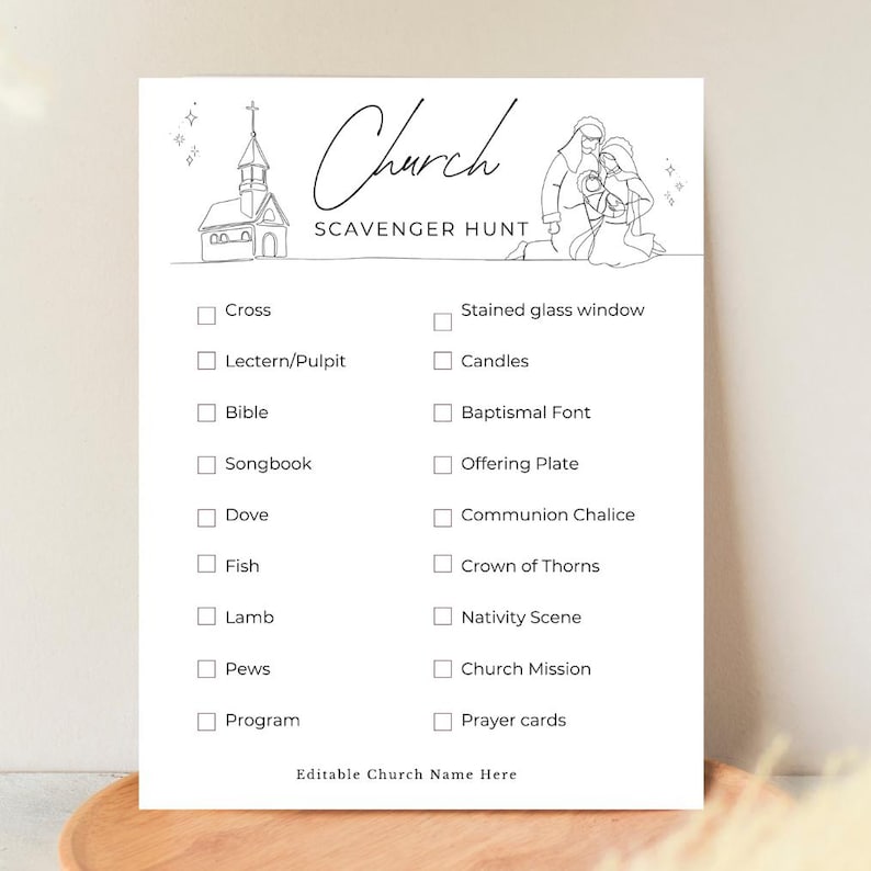Church Scavenger Hunt for Kids With Coloring Pages | Editable and ...