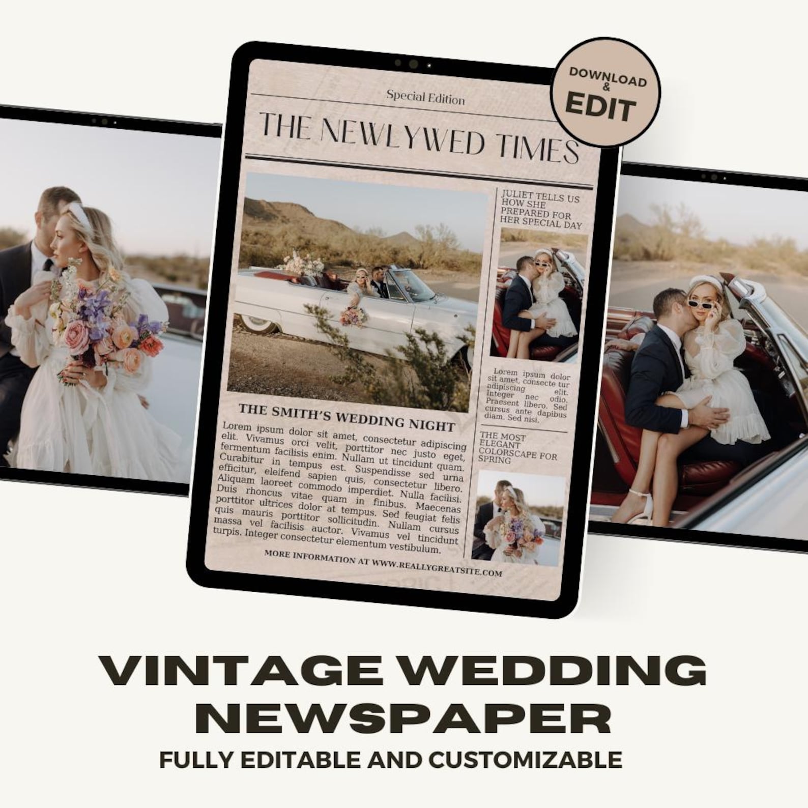 Wedding Newspaper Template | Vintage Announcement or Thank You Cards - Etsy