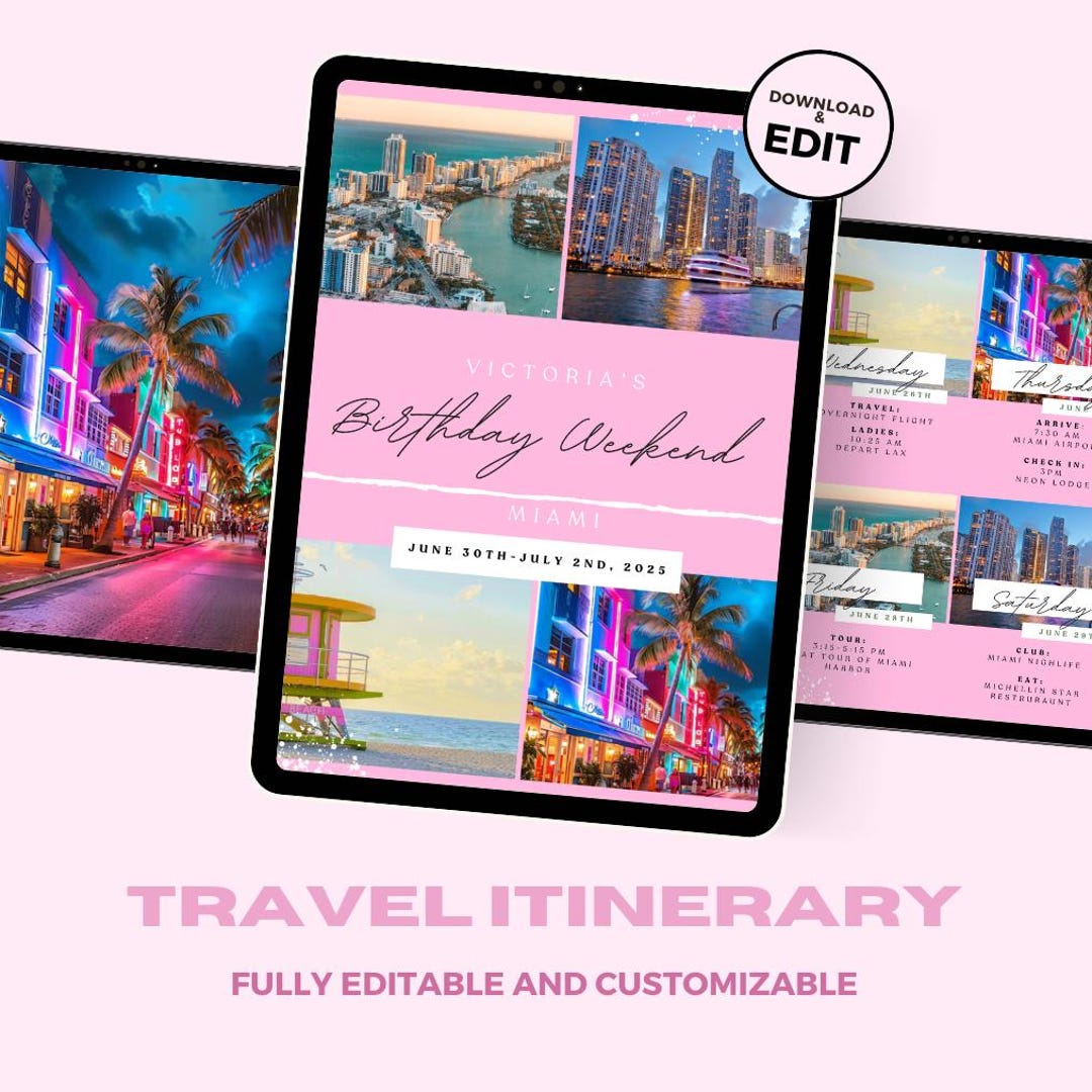 Trip Itinerary Template | Birthday Weekend Girls Trip Travel Plan - Etsy