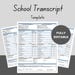 Transcript Template | High School Fillable Printable Word and Google Docs Compatible - Etsy