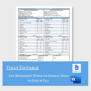Transcript Template | High School Fillable Printable Word and Google ...