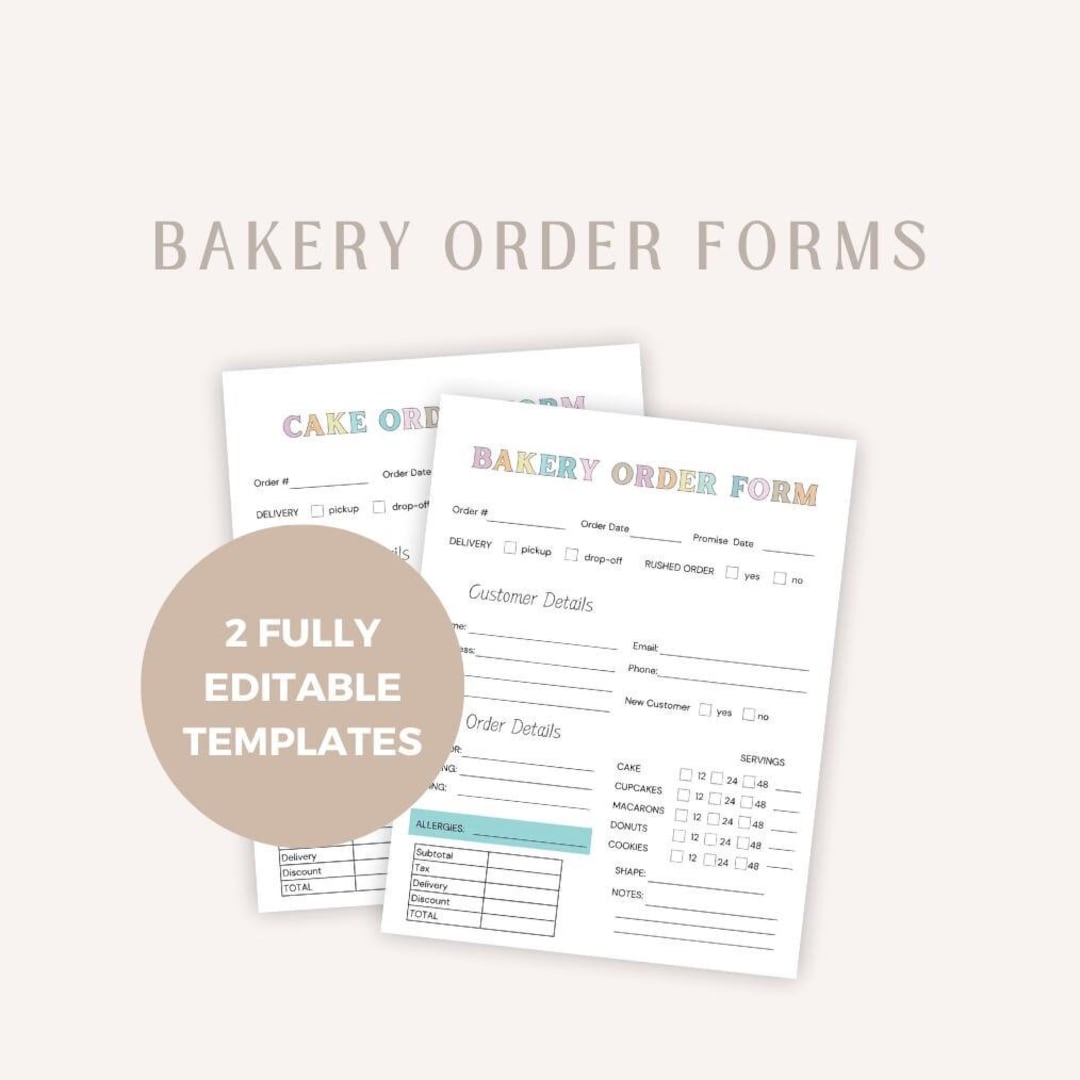 Bakery Order Form Cake Invoice for Home Bakers - Etsy