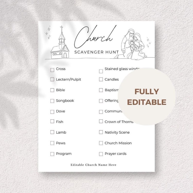Church Scavenger Hunt for Kids With Coloring Pages | Editable and ...