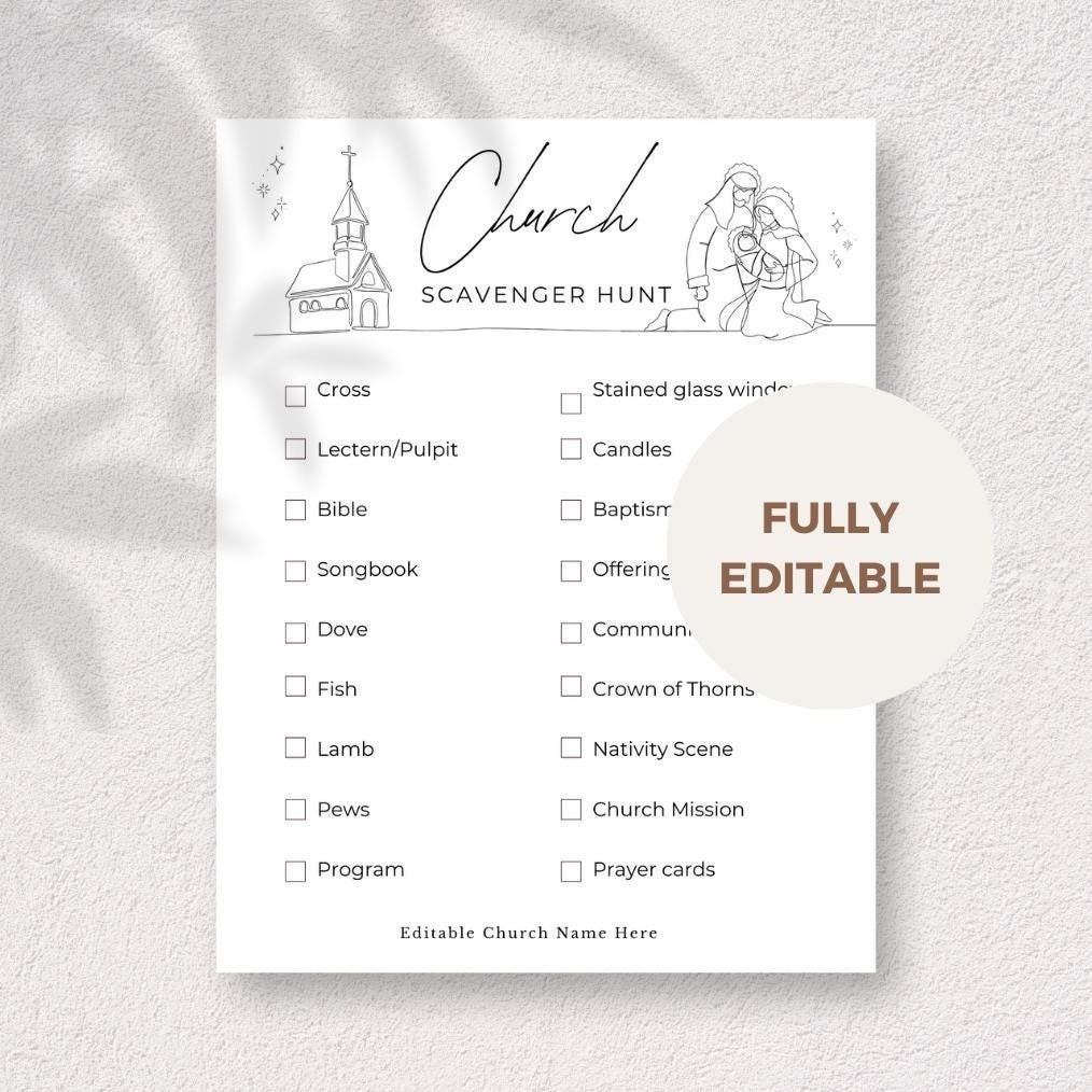 Church Scavenger Hunt for Kids With Coloring Pages | Editable and ...