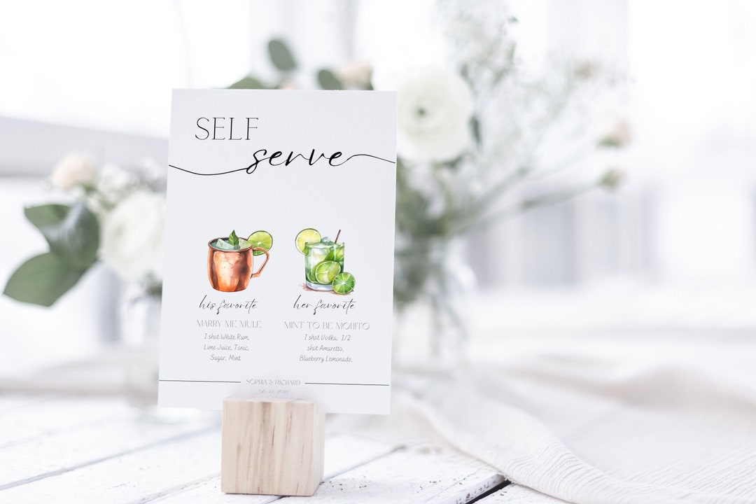 Self Serve Bar Sign | Wedding Watercolor Drink Template - Etsy