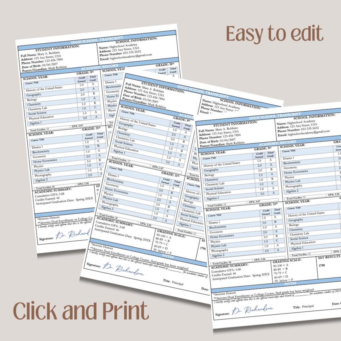 Transcript Template | High School Fillable Printable Word and Google ...