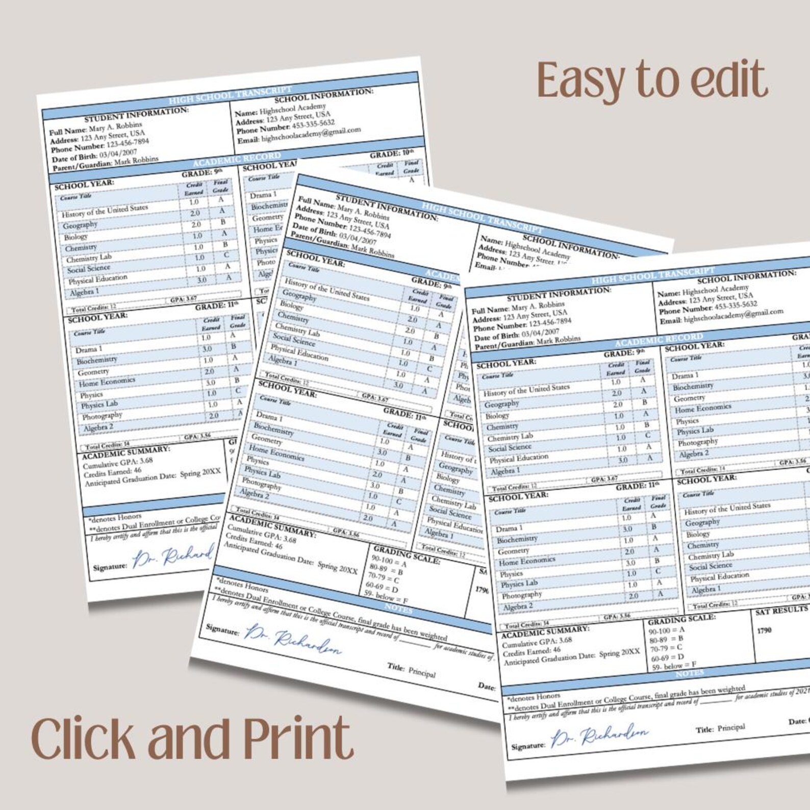 Transcript Template | High School Fillable Printable Word and Google ...