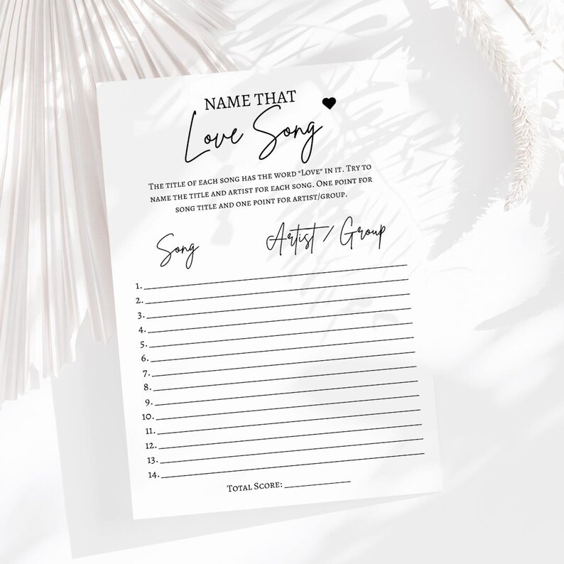 Bridal Shower Game | Name That Love Song Customizable Template - Etsy