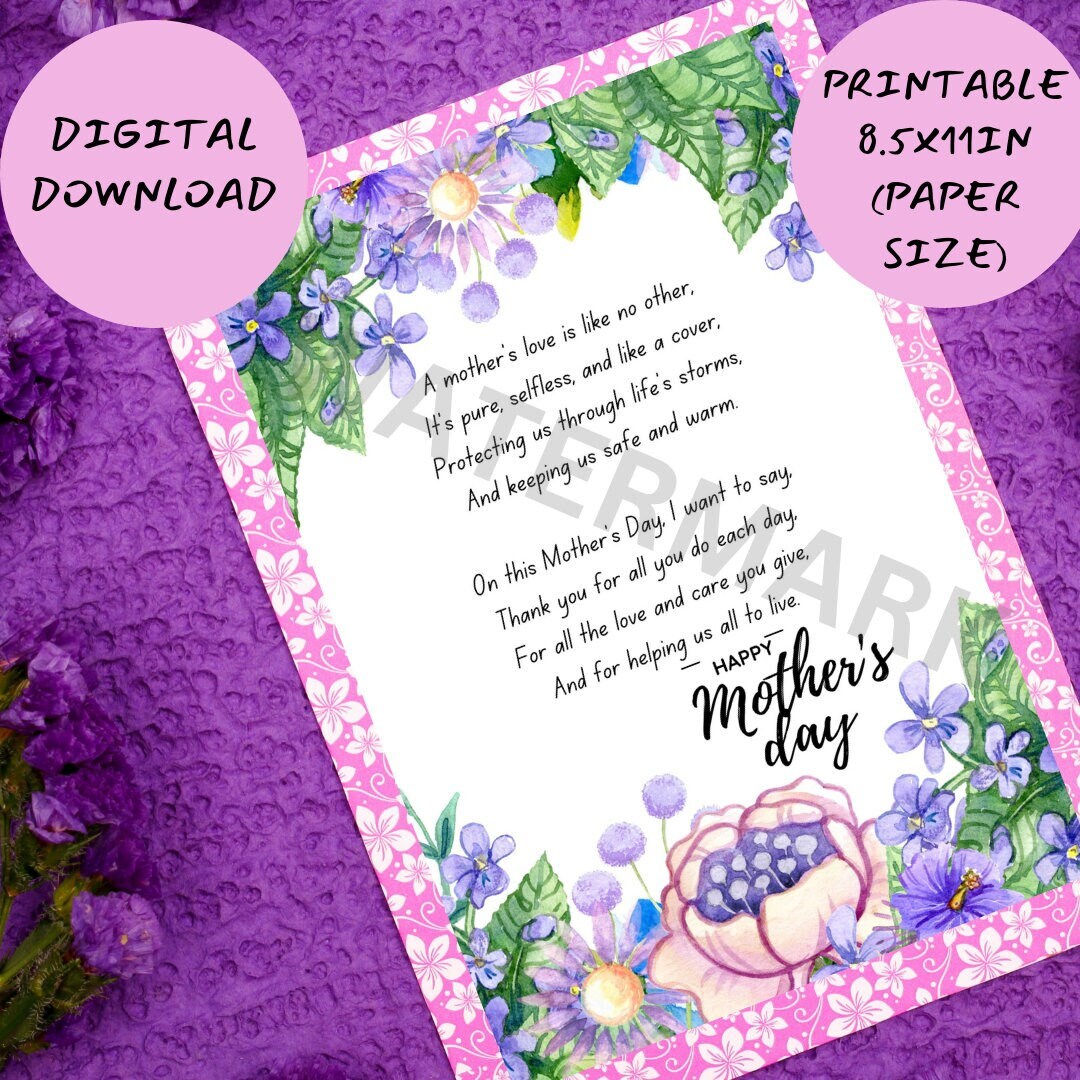 Printable Mother's Day Poem: Show Your Love With a Heartfelt Gift ...