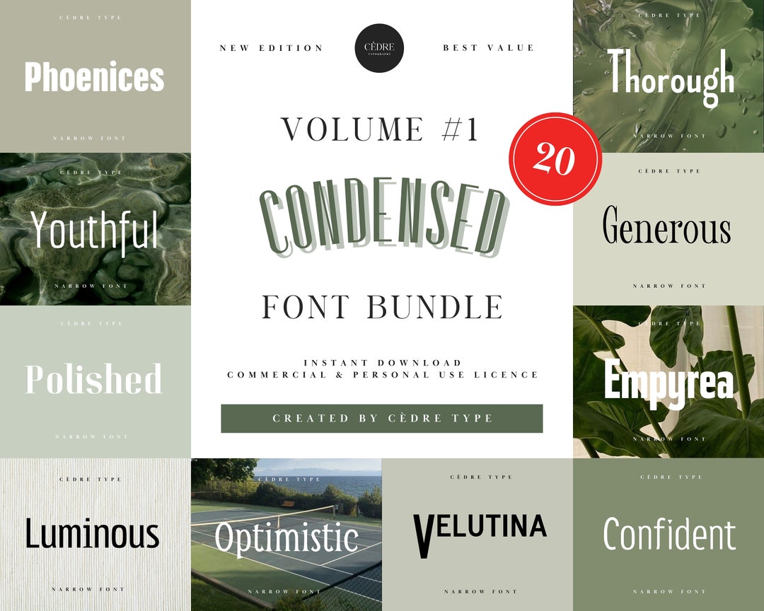 Condensed Fonts Bundle 1, Narrow Condensed Font, Procreate Fonts, Canva ...