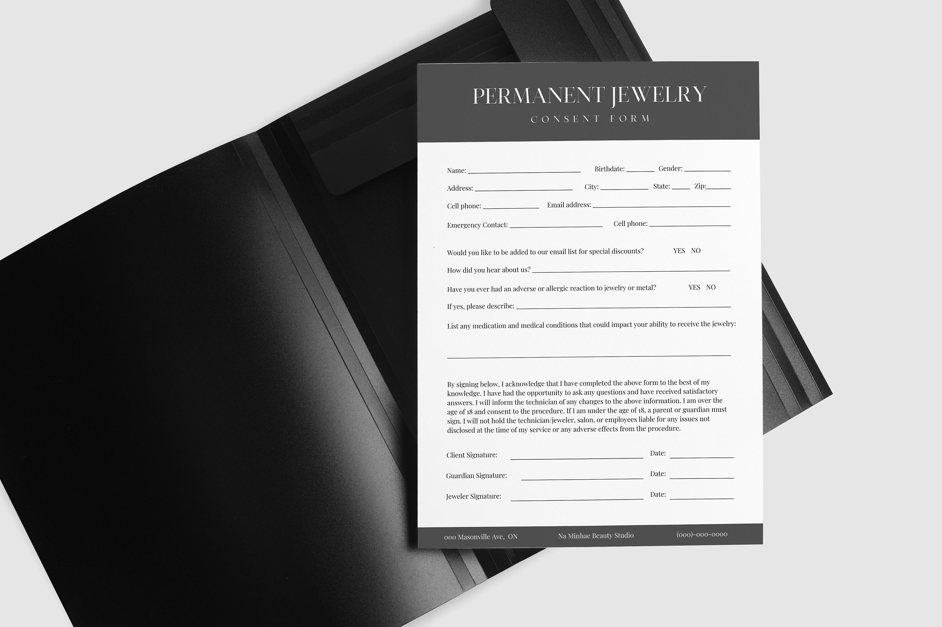 Permanent Jewelry Consent Form, Permanent Jewelry Contract, Editable ...