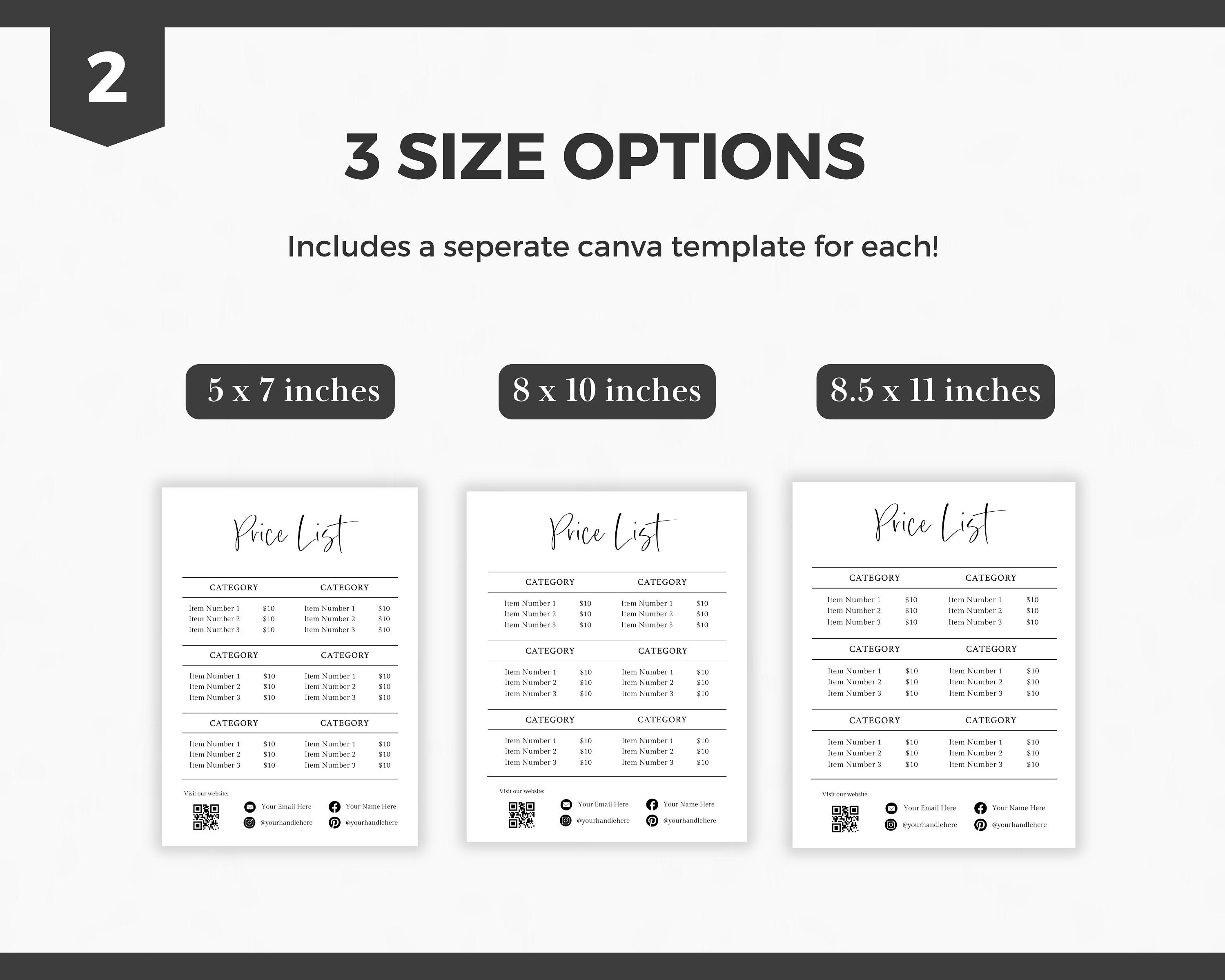 Small Business Price List Sign, Editable Pricing Sheet, Printable Price ...