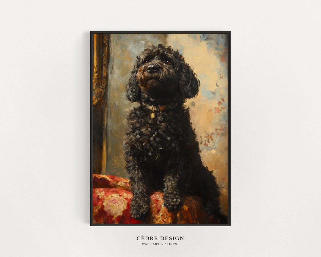 Barbet Dog Oil Painting, Cute Barbet Dog Wall Art, Brown Barbet Puppy ...