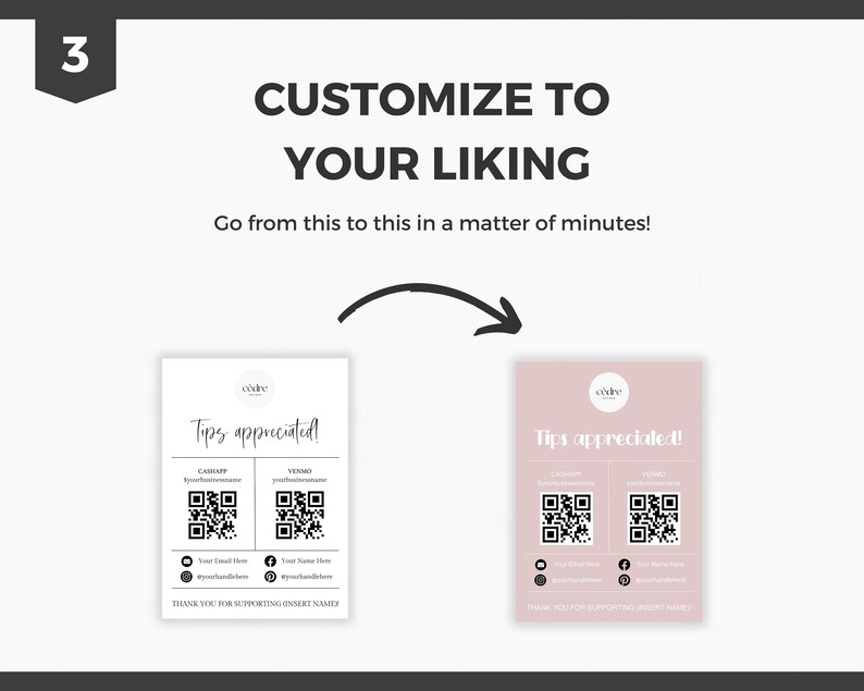 Virtual Tip Jar Sign, Tips QR Code Sign, Editable Small Business ...