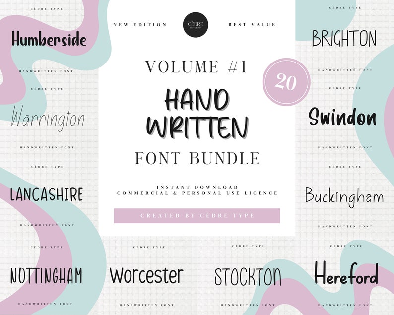 Handwritten Font Bundle, Realistic Handwritten Fonts OTF, Procreate ...
