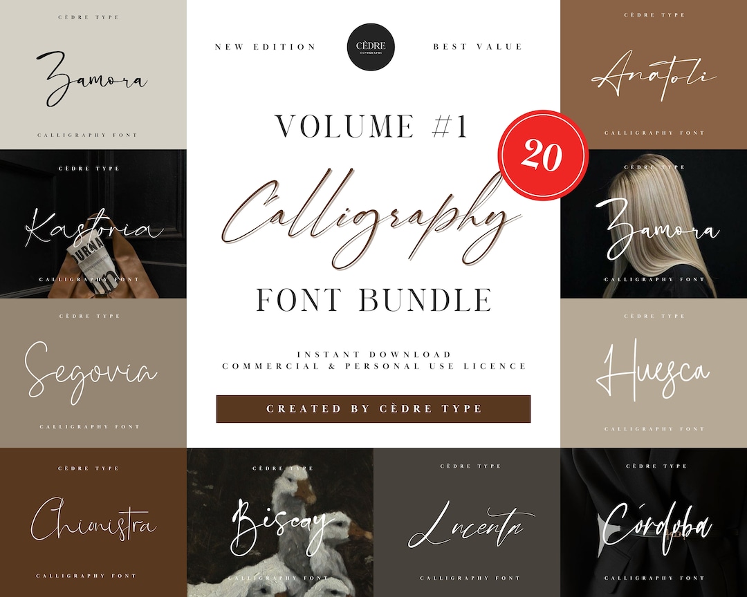 Calligraphy Fonts Bundle 1, Elegant Calligraphy Font OTF, Procreate ...