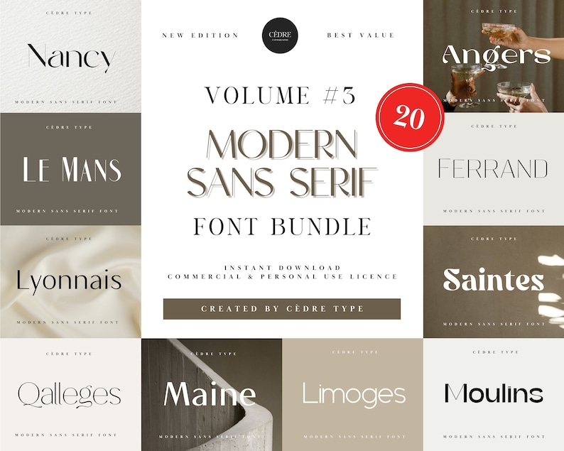Modern Sans Serif Fonts Bundle 3, Elegant Modern Sans Serif Font OTF, High End Font, Classy ...