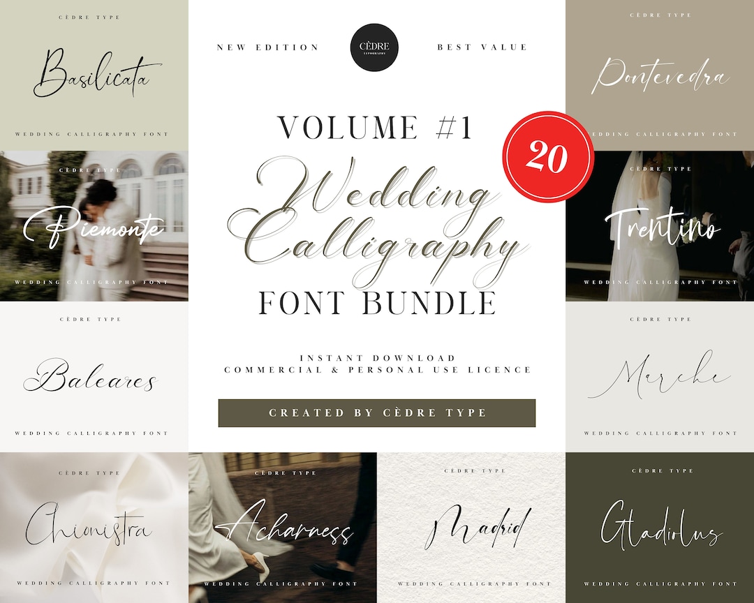 Wedding Calligraphy Fonts Bundle 1, Cursive Wedding Font OTF, Invitations, Crafting, Canva Fonts ...