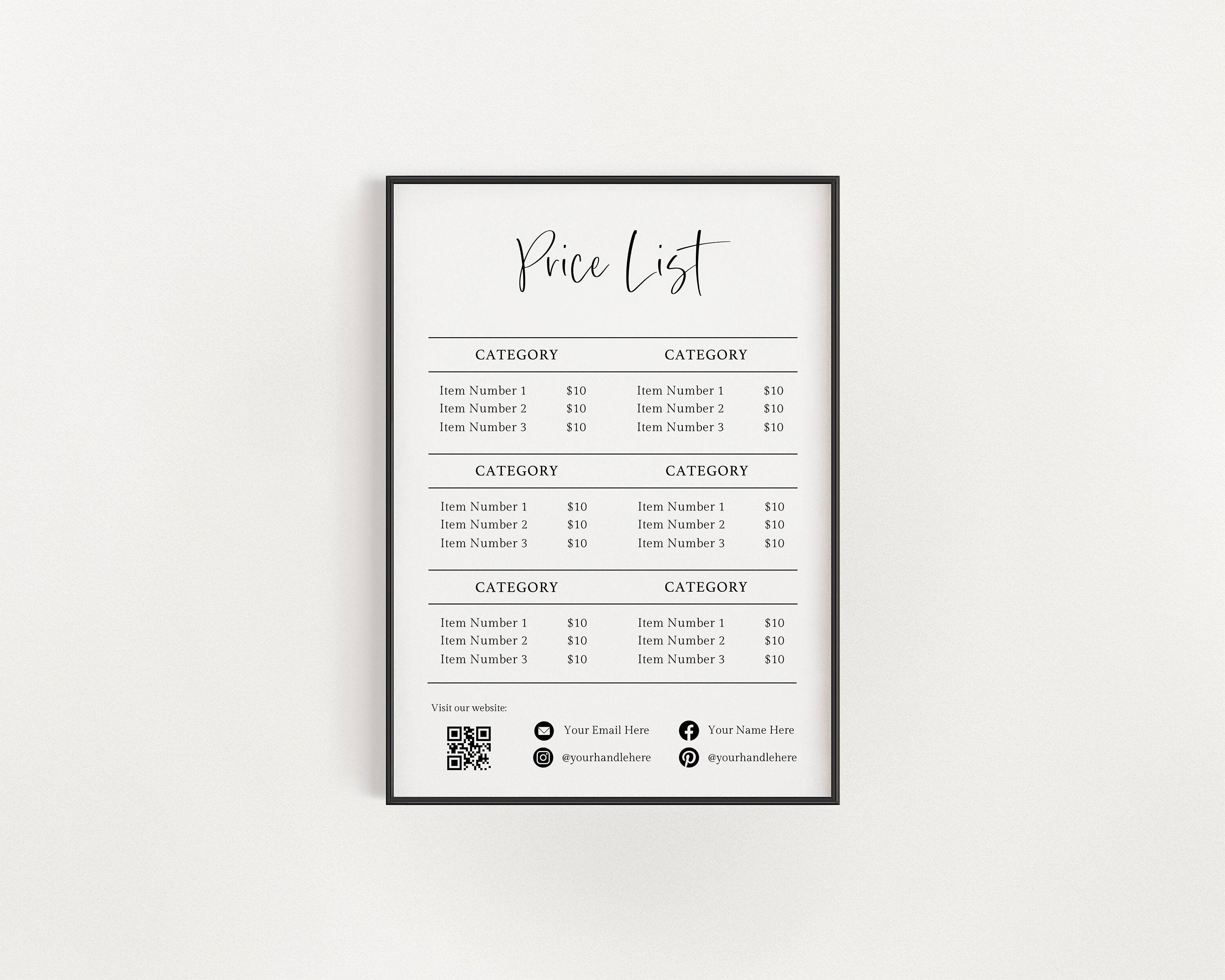 Small Business Price List Sign, Editable Pricing Sheet, Printable Price ...